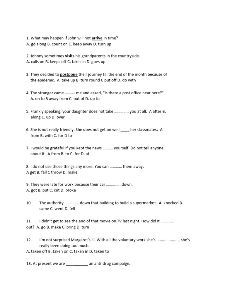 Bai Tap Phrasal Verbs | PDF