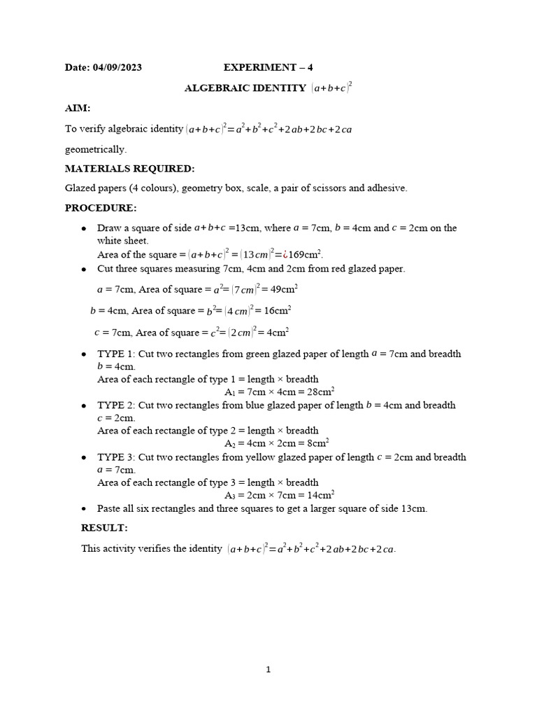 Experiment 5 - Proof of Identity (A + B + C) 2 | PDF