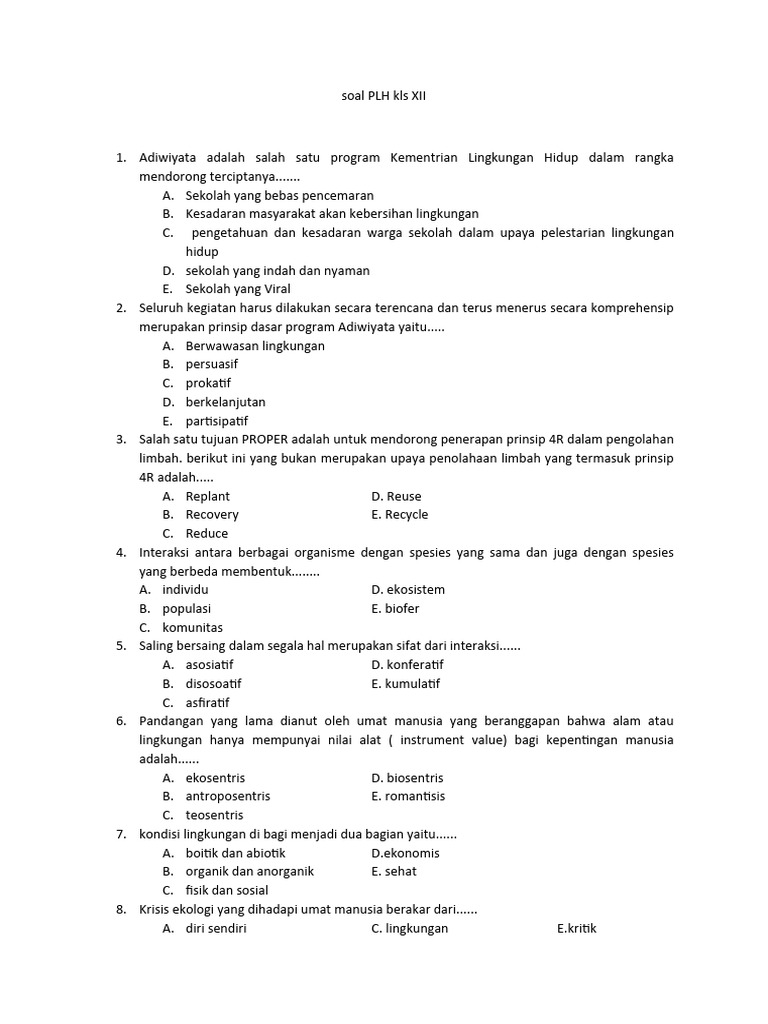 Soal PLH Kls XII | PDF