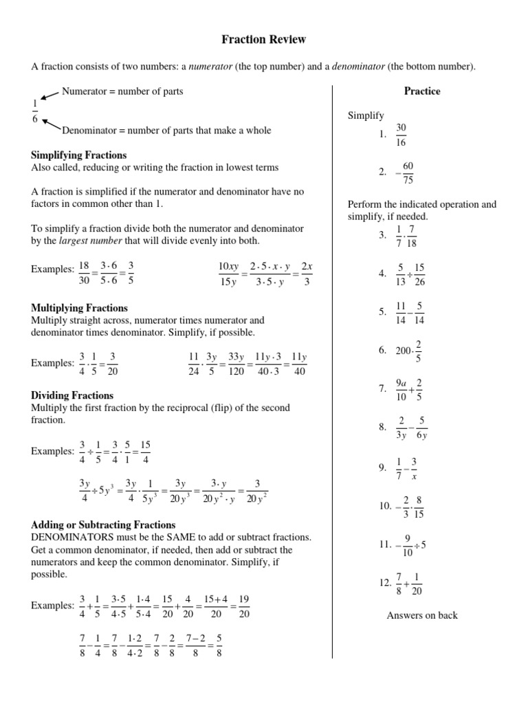 Fraction Review | PDF | Notation | Lexicology