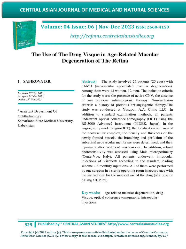The Use of The Drug Visque in Age-Related Macular Degeneration of The ...