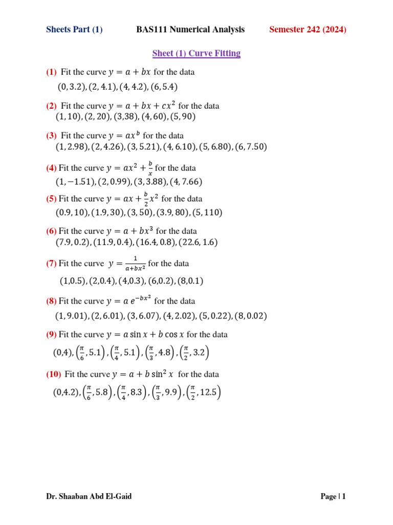 Sheets-BAS111 Numerical Analysis-Part | PDF | Numerical Analysis ...