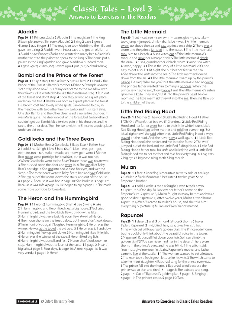Classic Tales Level 3 Exercise Answers | PDF | Deer | Rapunzel