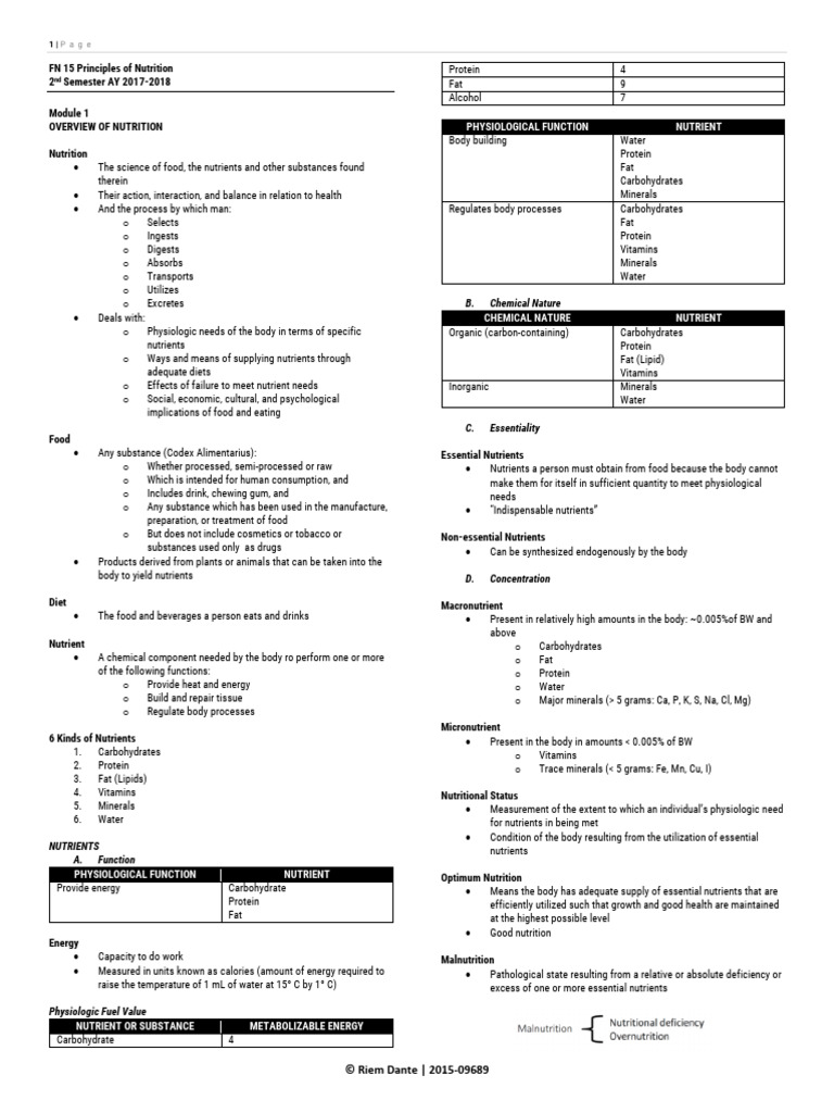 Principles of Nutrition Reviewer | PDF