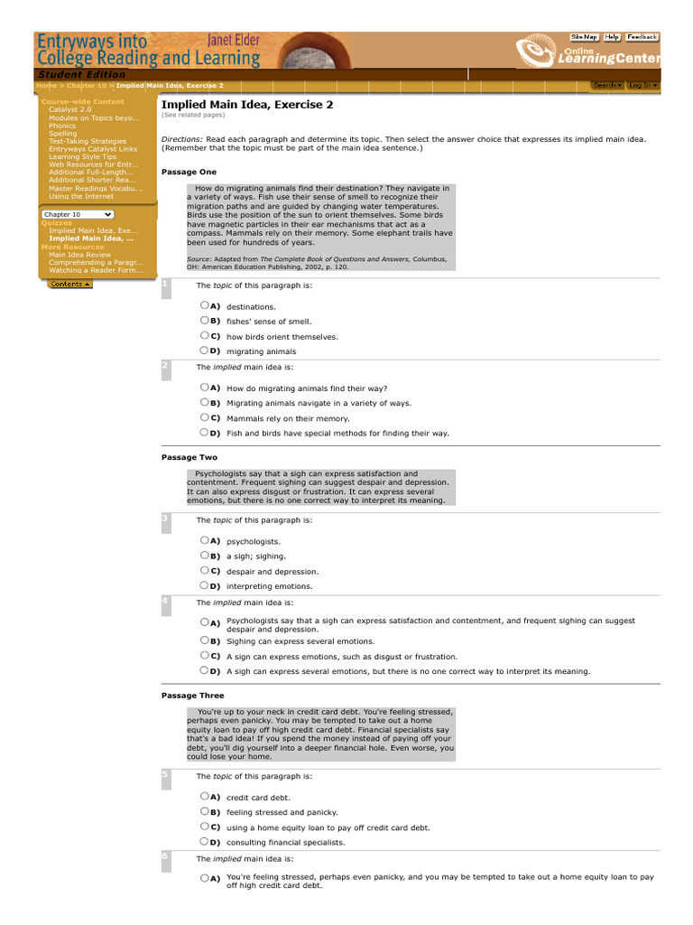 Implied Main Idea, Exercise 2 | PDF | Debt