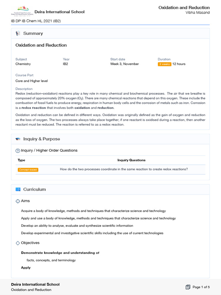 Topic 9 - Oxidation-and-Reduction Unit Plan | PDF | Electrochemistry ...