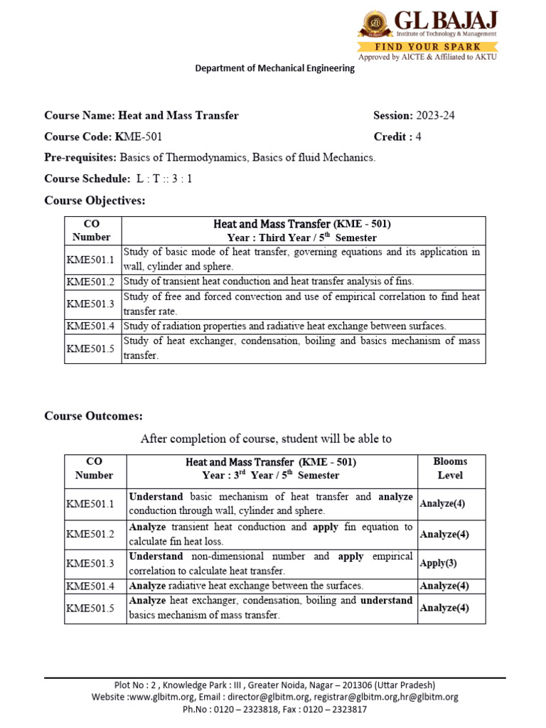 HMT CO, CO-PO and CO-PSO Mapping | PDF | Heat Transfer | Heat