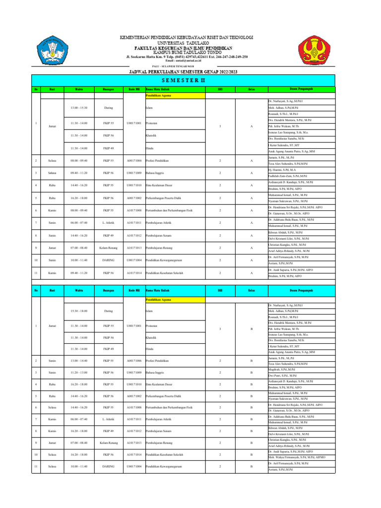 Jadwal 2023-2024 Genap Revisi Finish Ok 2 Yg Digunakan | PDF