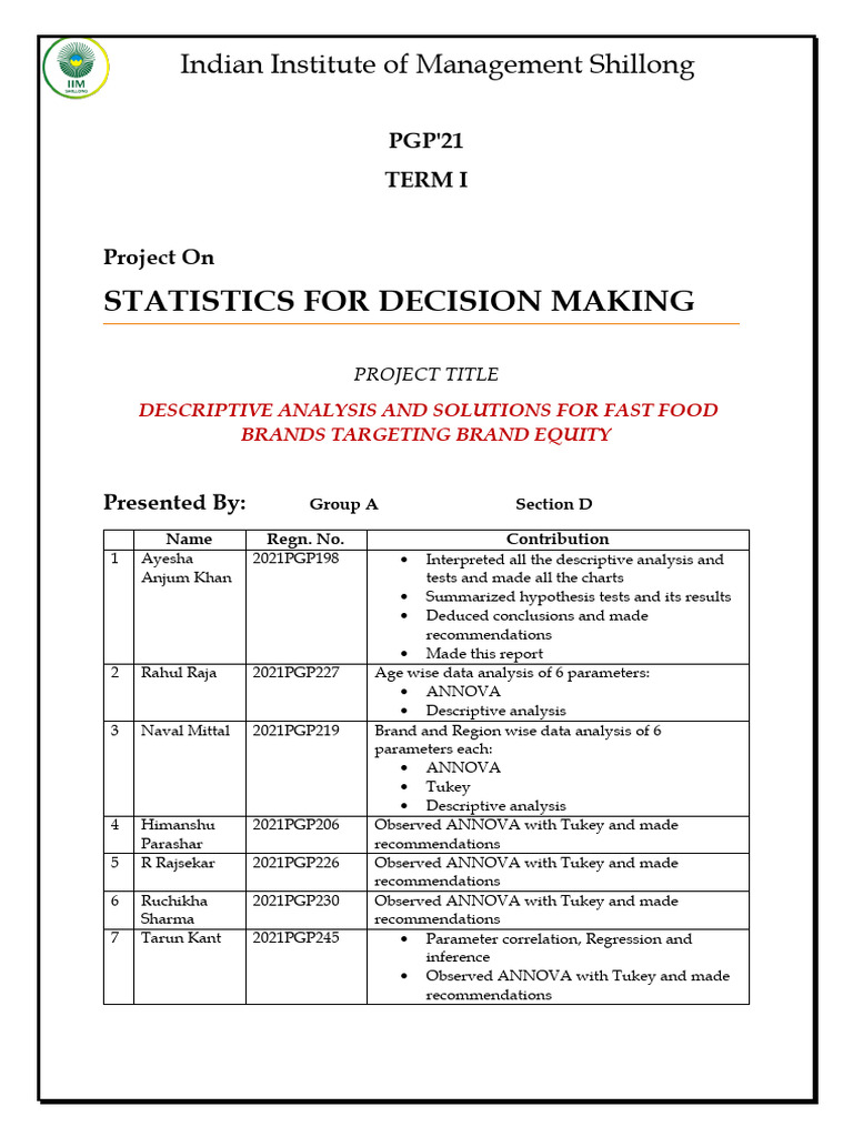 SDM Report | PDF | Analysis Of Variance | Statistical Analysis