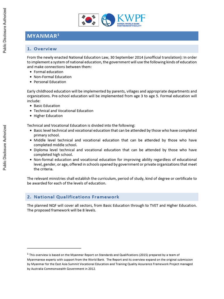 WP P150980 PUBLIC Myanmar NQF Summary | PDF