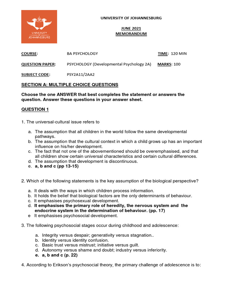 2A June 2021 Exam MEMO | Download Free PDF | Cognitive Development ...