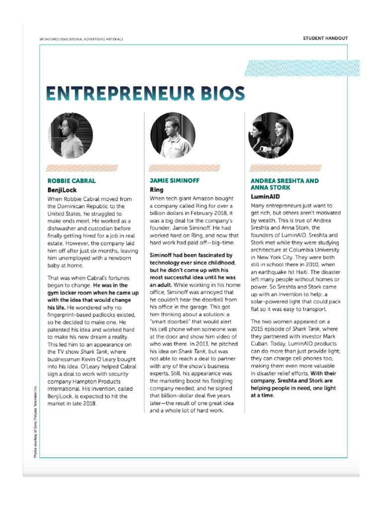 Entrepreneur Bios | PDF
