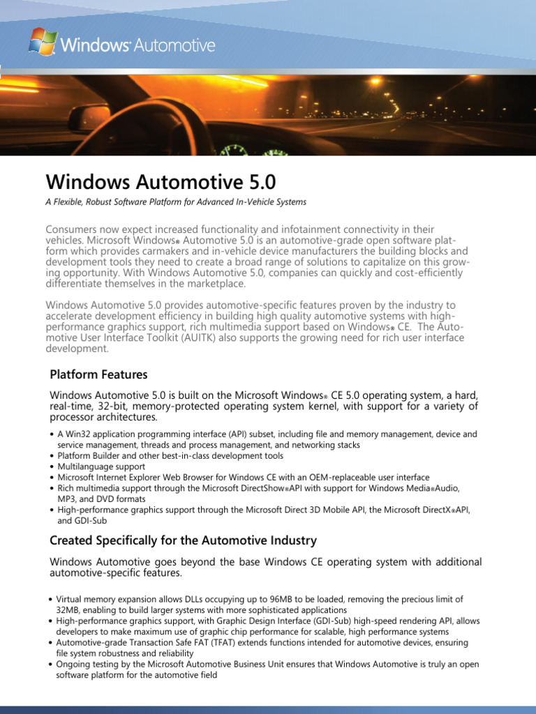 Windows Automotive Data Sheet | PDF | Microsoft Windows | Graphical User Interfaces