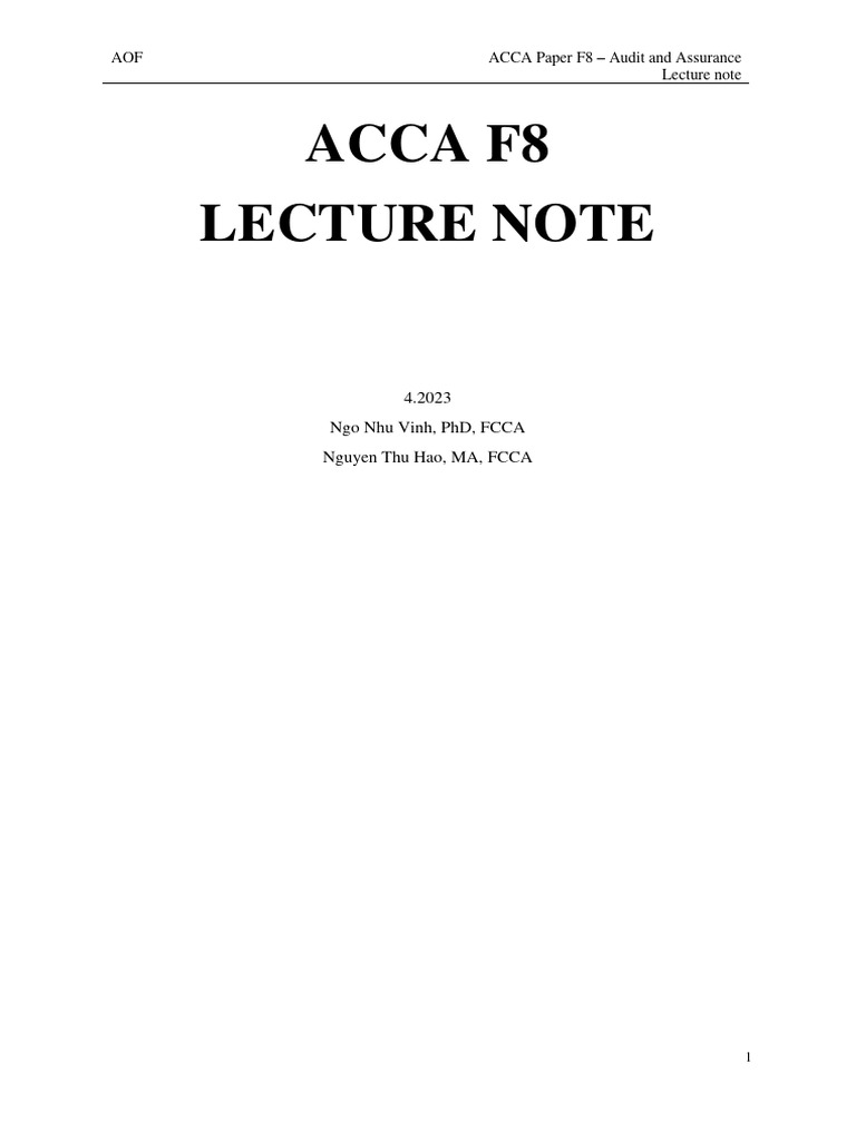 F8 AOF Lecture Note - 7.2023 | Download Free PDF | Financial Audit | Audit