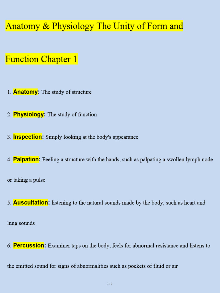 Anatomy & Physiology The Unity of Form and Function Chapter 1 | PDF ...