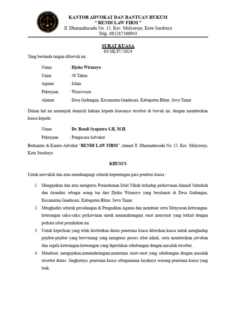 Surat Kuasa-Hukum Acara Peradilan Agama | PDF Surat Kuasa-Hukum Acara Peradilan Agama | PDF