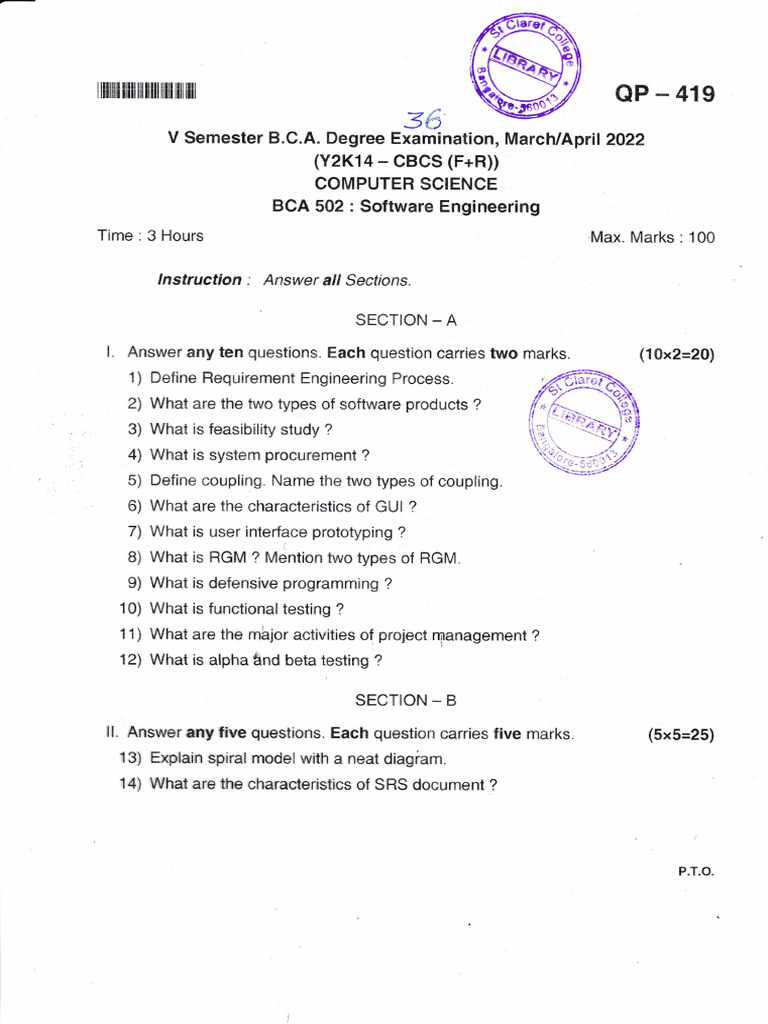 Software-Engineering QP | PDF | Systems Science | Software Engineering