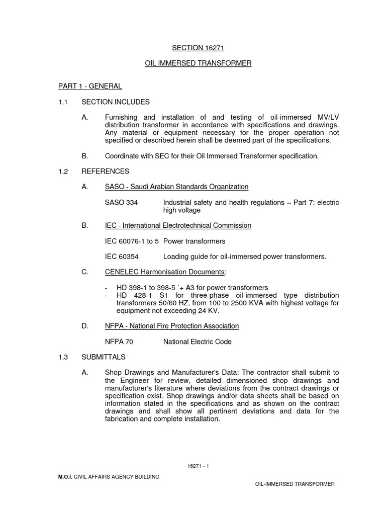 Oil Immersed Transformer Pdf Transformer Specification Technical Standard