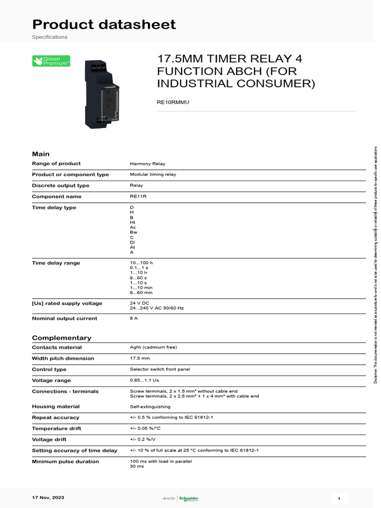 Zelio Time - RE10RMMU | PDF | Relay | Voltage