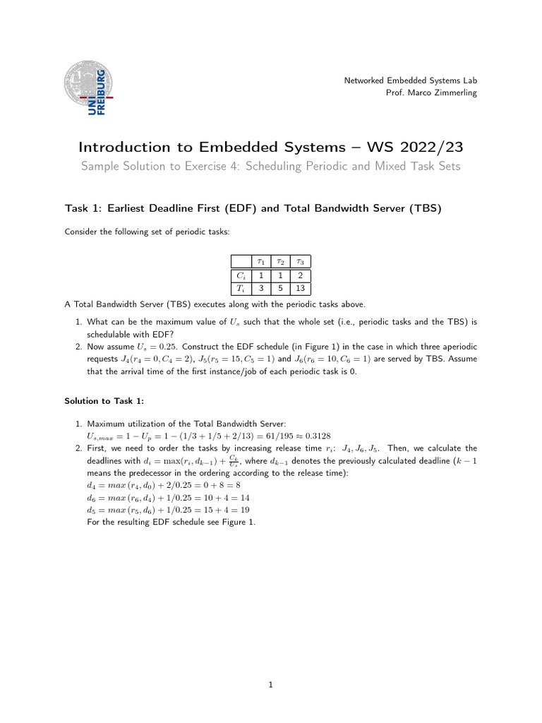 Exercise4 - Solution - Introduction For Embedded Systems | PDF | Scheduling (Computing ...