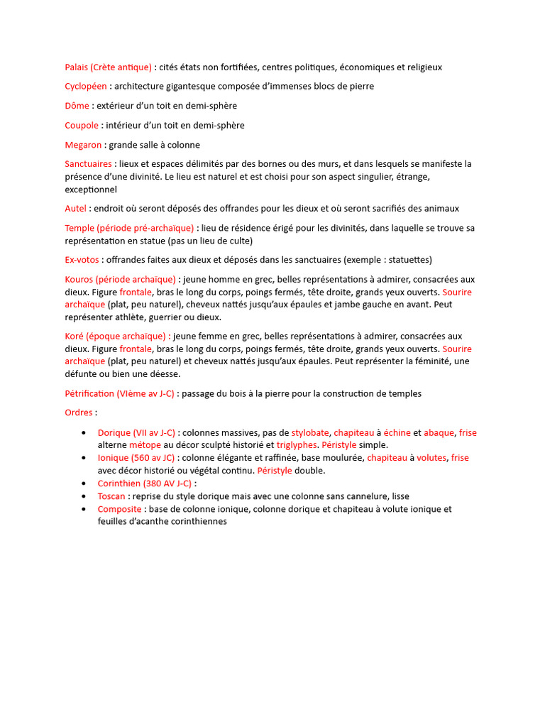 Antiquité Vocabulaire Art | PDF