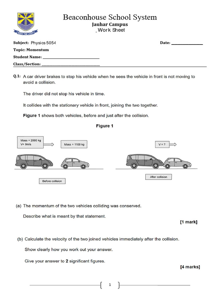 Momentum Worksheet for Students | PDF