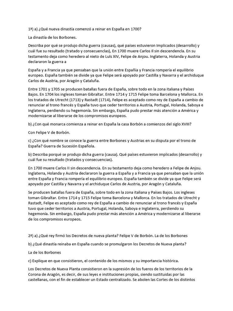 Preguntas Cortas HES Tema 4 | PDF | España | Imperio español