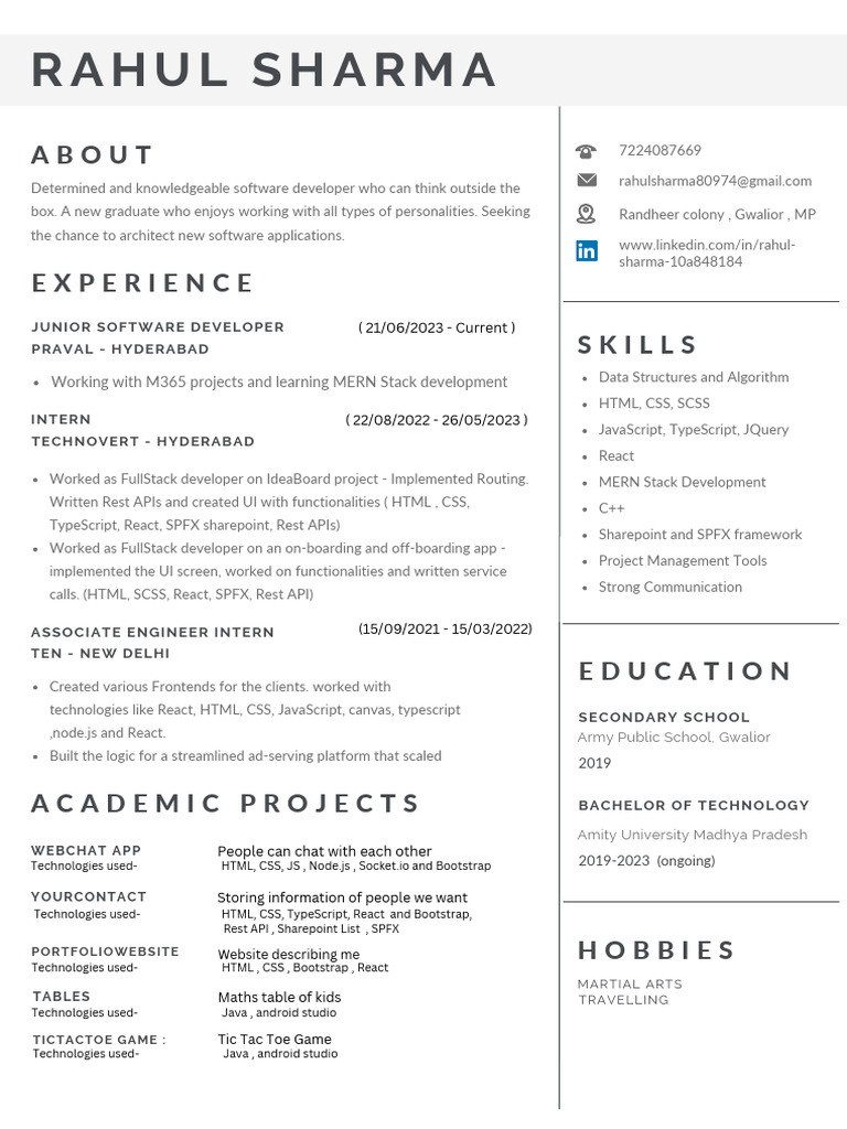 Rahul Sharma Resume | PDF | Java Script | Bootstrap (Front End Framework)