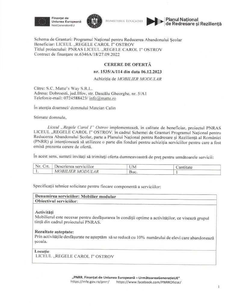 Mobilier Cerere Oferta | PDF