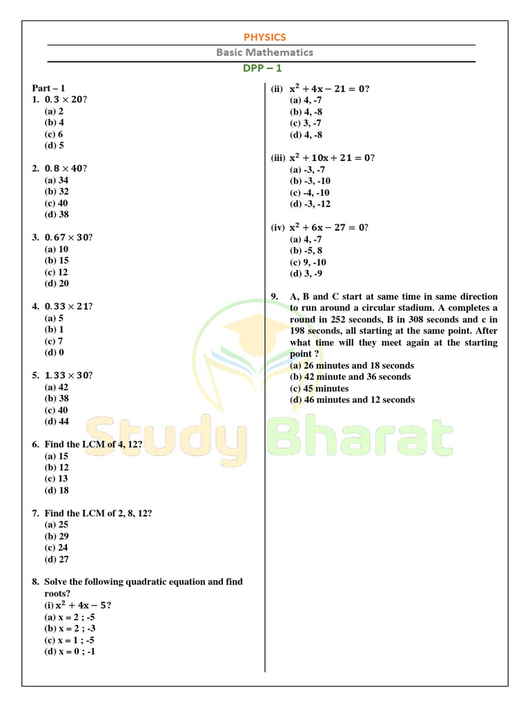 Basic Maths DPP-1 | PDF | Square Root | Mathematics