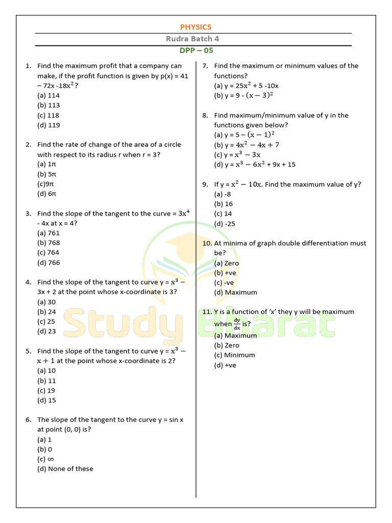Basic Maths Dpp-4 | PDF | Slope | Tangent