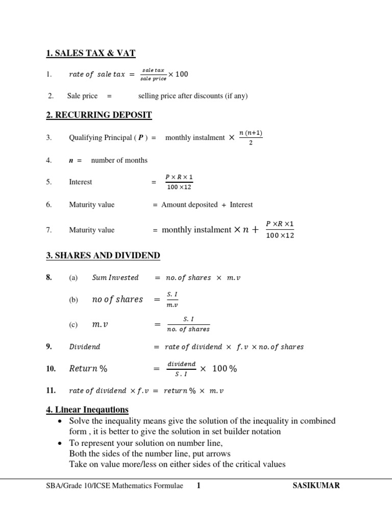 Grade 10 Formulae | Download Free PDF | Quadratic Equation | Inequality ...