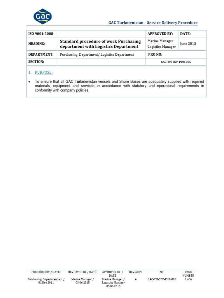 Gac Tm Sdp Pur 005 Working Process Of Purchasing With Logistics 