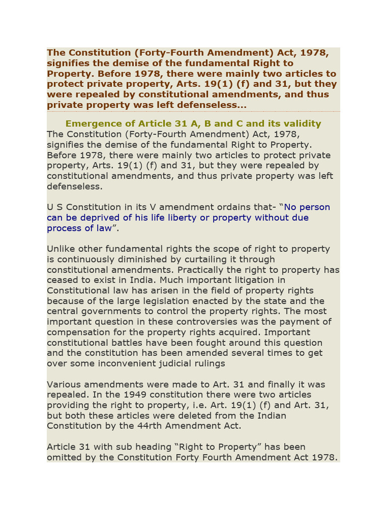 Emergence of Article 31 A, B and C and Its Validity | PDF | Eminent ...