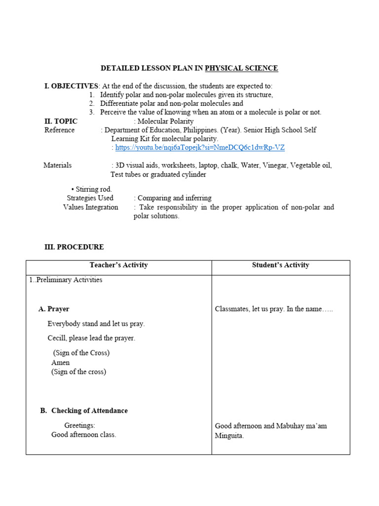 Detailed Lesson Plan in Physical Science | PDF | Chemical Bond ...