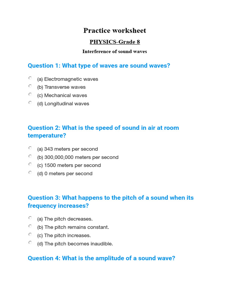 Grade 8 Sound Waves Worksheet | PDF | Science & Mathematics