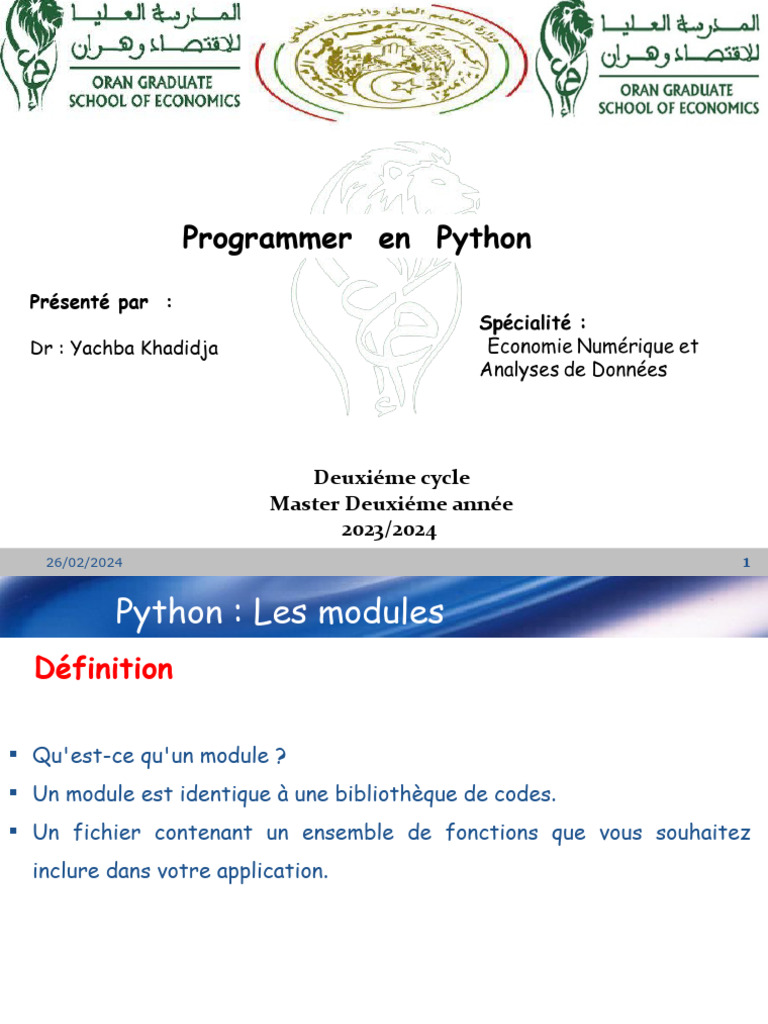 Cou 9 | PDF | Python (Langage de programmation) | Programmation modulaire
