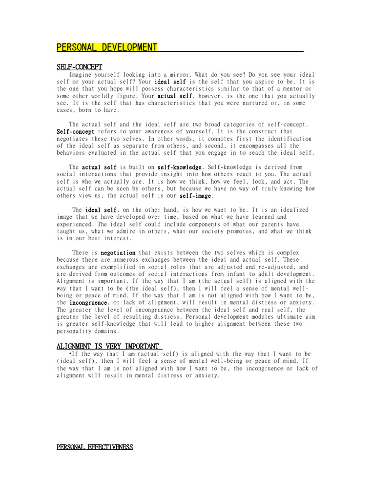 Personal Development | PDF | Disciplines | Self Concept