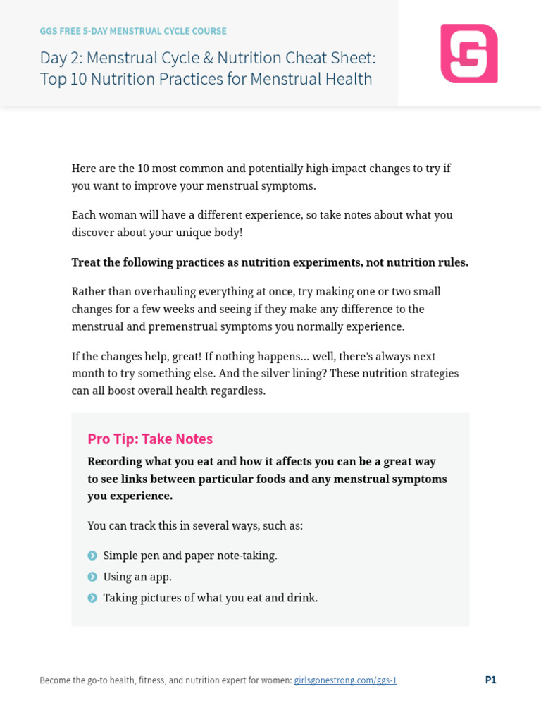 GGSMenstrualCycleCourse Day2 MenstrualCycleNutritionCheatSheet | PDF | Omega 3 Fatty Acid | Fat
