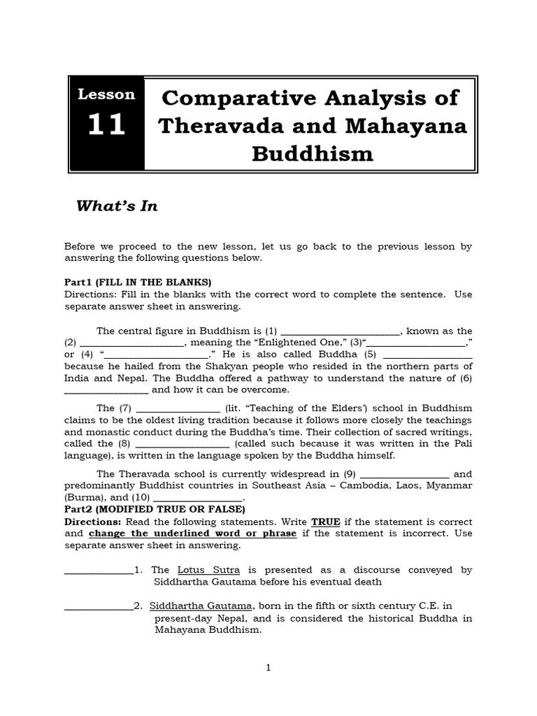 Intro. To World Religions Comparative Analysis of Theravada and Mahayana Buddhism | PDF