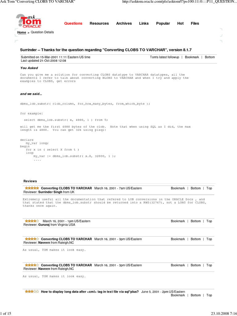 Converting CLOBs 2 VARCHAR | PDF | Pl/Sql | Computer Science