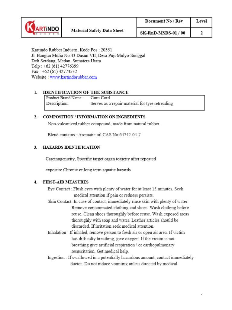 MSDS - Gum Cord - K-Bond | PDF | Toxicity | Chemical Substances