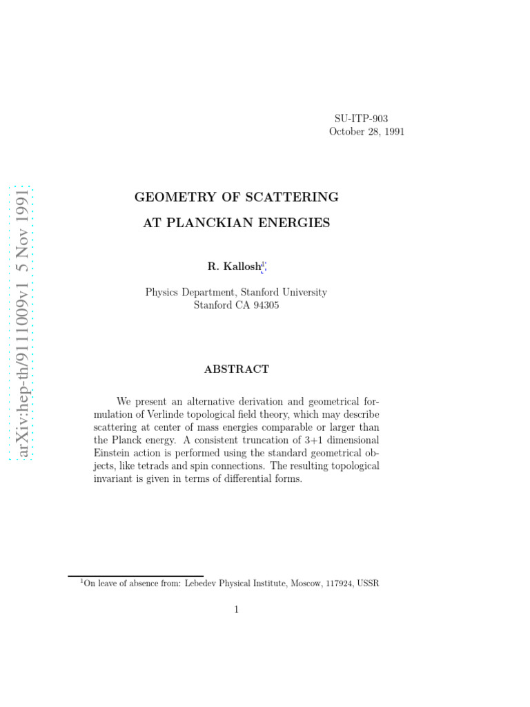 Geometry of Scattering at Planckian Energies | PDF | Gauge Theory | Differential Geometry