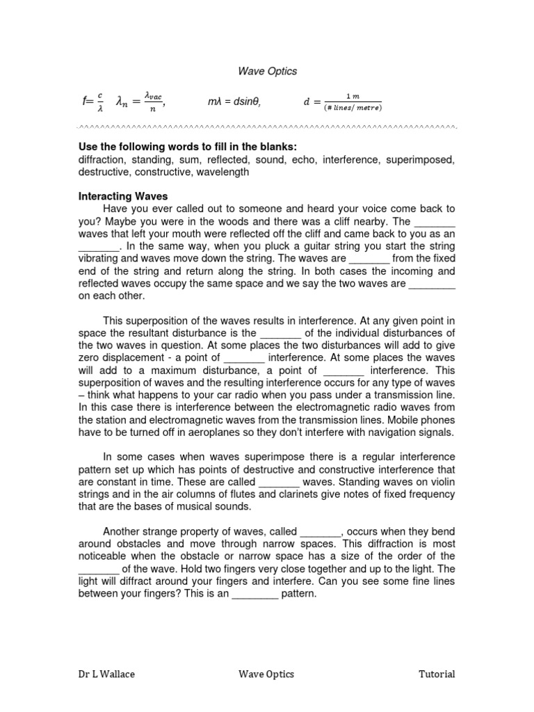 Wave Optics Tutorial 2324 | PDF | Wavelength | Waves