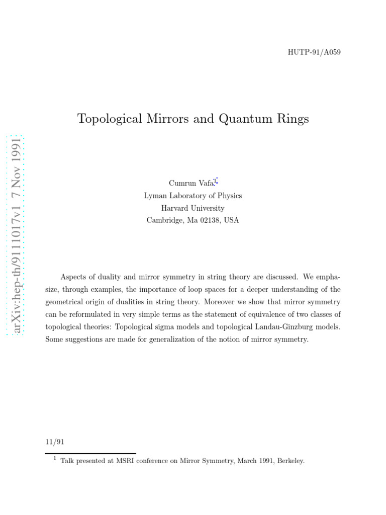 Topological Mirrors and Quantum Rings | PDF | Manifold | Mathematical Analysis