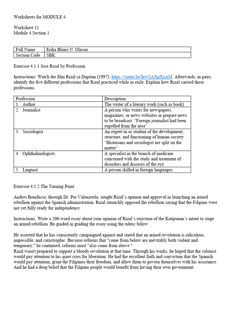 Worksheets 11 13 For MODULE 4 | PDF