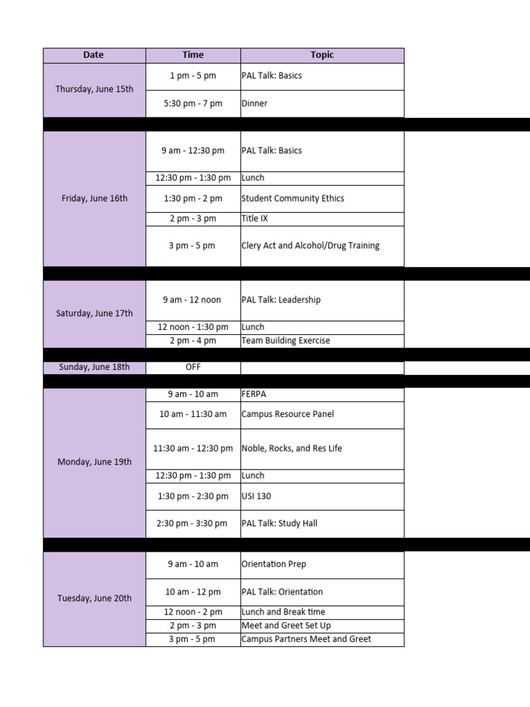 Pal Training Schedule | PDF