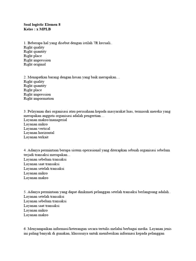 Soal Logistic Terbaru 24 Remed | PDF