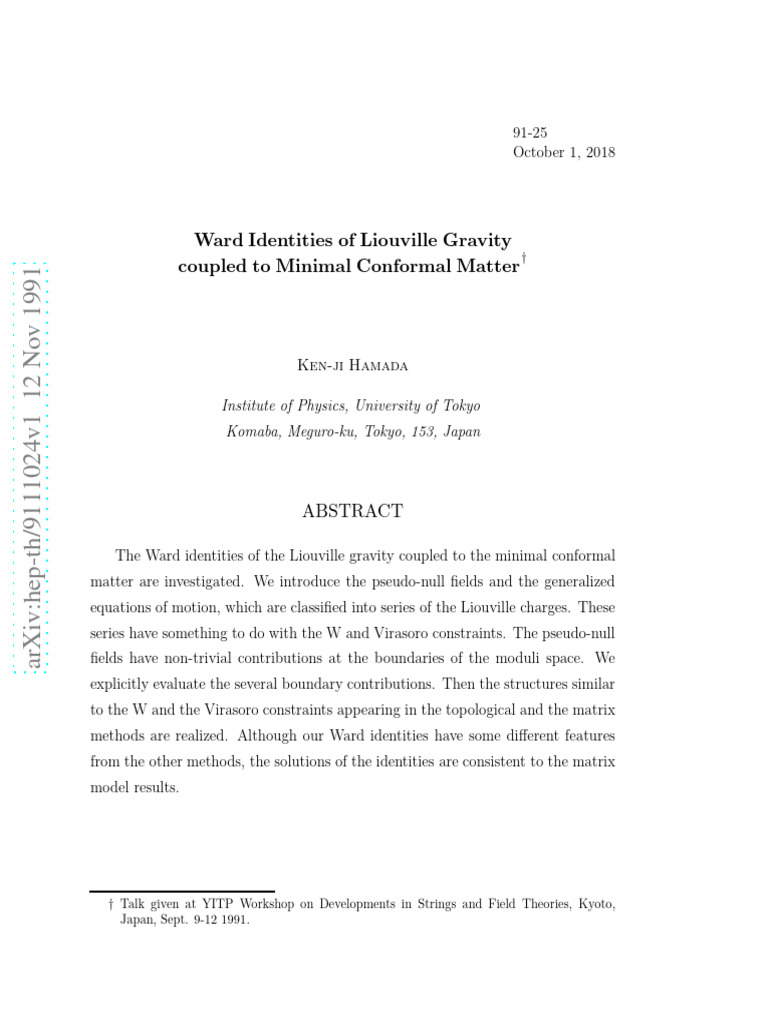 Ward Identities of Liouville Gravity Coupled To Minimal Conformal Matter | PDF | Quantum ...