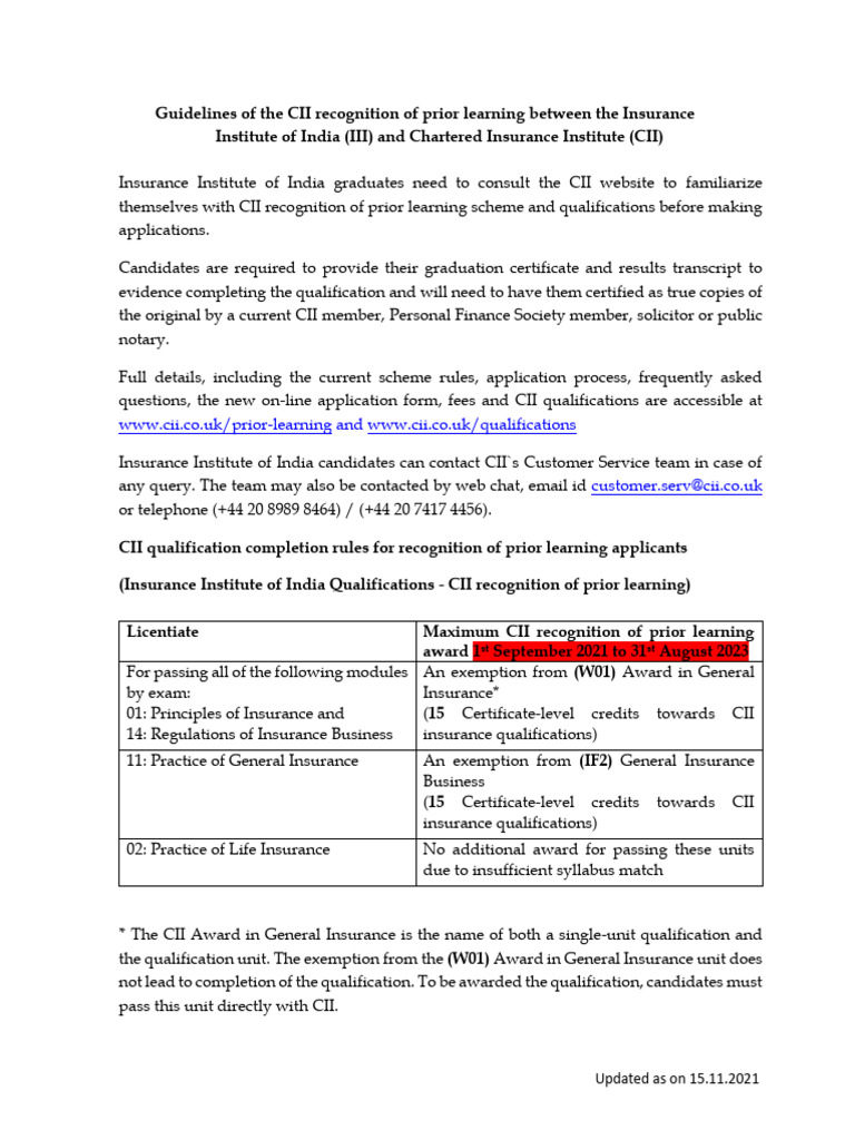 CII-III Prior Learning Guidelines | PDF | Insurance | Business Law